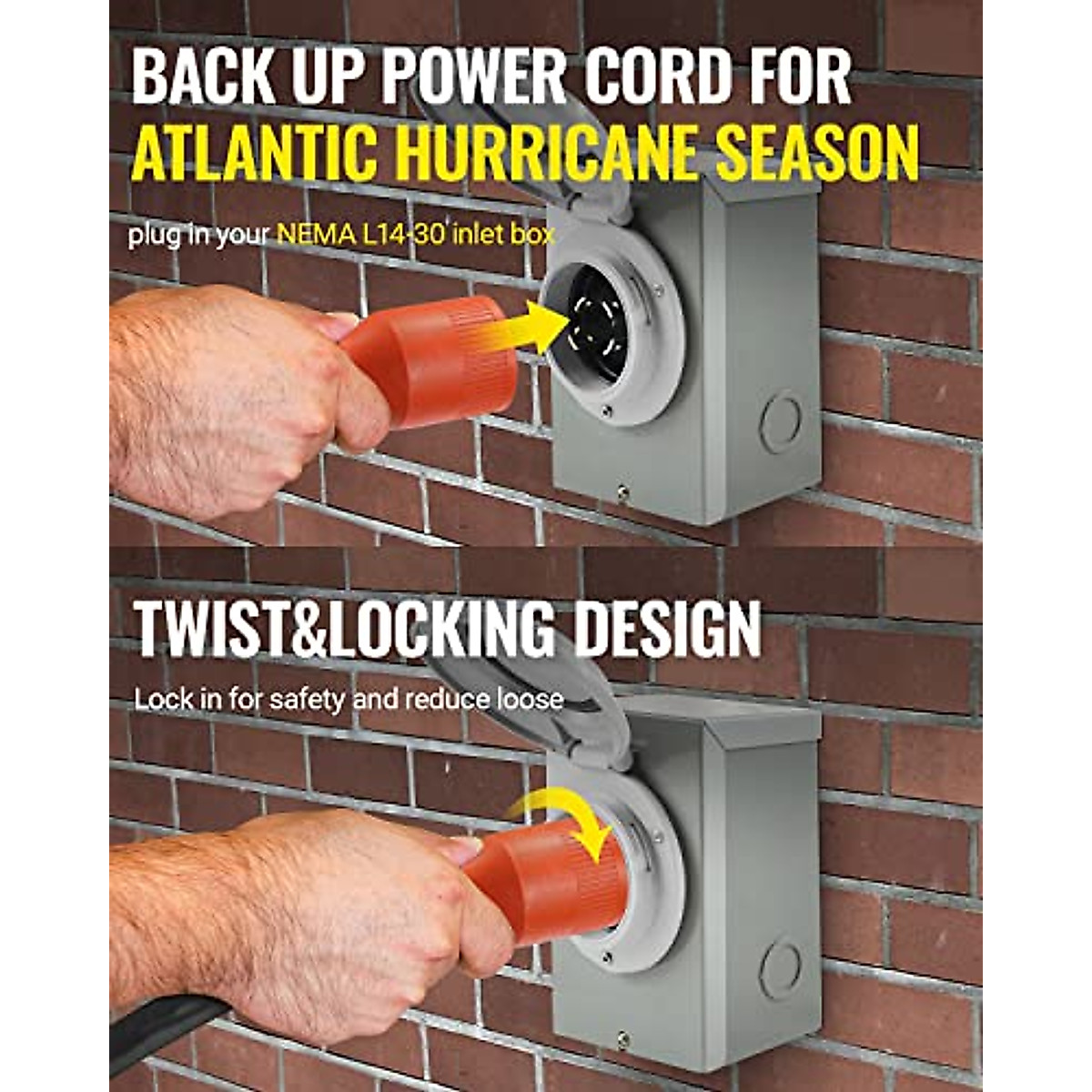 BougeRV 30 Amp 20 Ft Generator Power Cord 10 Gauge for Manual Transfer Switch Nema L14-30 Heavy Duty Electric Extension Wire 4 Prong 10 Gauge SJTW Cable 125/250V 7500 Watts