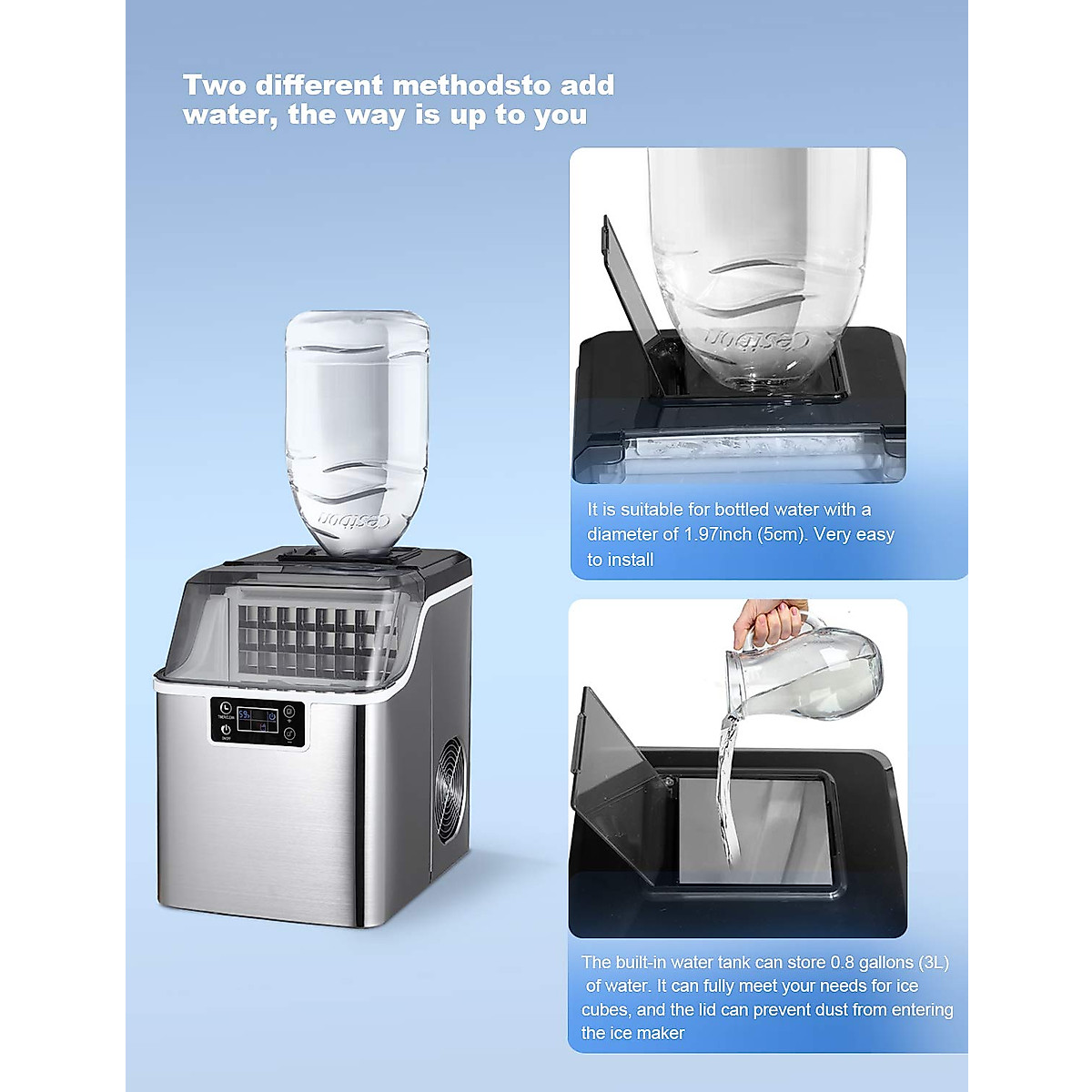 COOLHOME Ice Maker with Self Cleaning, 45Lbs/24H Ice Cube Makers,Stainless Steel Ice Makers Countertop,Tabletop Ice Maker Machine with a Scoop,Perfect for Home Kitchen Office Bar