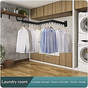BOQORAD Wall Mounted Clothes Hanger Rack, Retractable Clothes Drying Rack,Space-Saver, Laundry Drying Rack,Collapsible, for Laundry,Balcony, Mudroom, Bedroom,Dark Grey Color,sh-02
