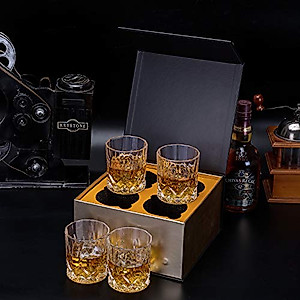 KANARS Old Fashioned Whiskey Glasses with Luxury Box - 10 Oz Rocks Barware For Scotch, Bourbon, Liquor and Cocktail Drinks - Set of 4