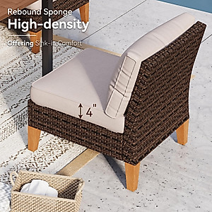 GREEN PARTY 7 Pieces Wicker Patio Furniture Set with 56" Fire Pit Table, All-Weather Outdoor Rattan Patio Half-Moon Curved Sectional Sofa Conversation Set for Garden, Backyard