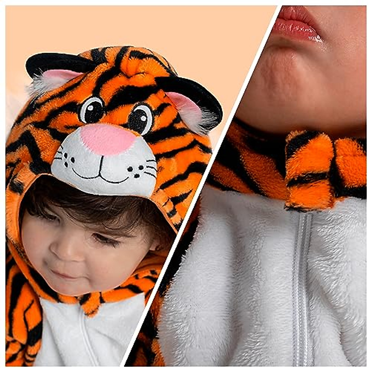 Spooktacular Creations Halloween Baby Tiger Costume, Toddler Unisex Pajama Jumpsuit, Zip-up Romper Plush for Toddler Animal Pajamas Dress Up