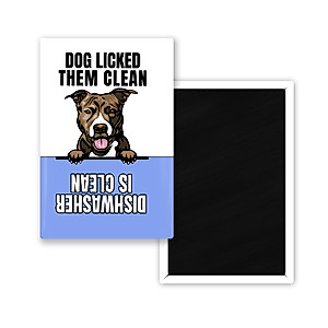 Peeking Brown and White Pitbull Personalized Dog Licked Them Clean Dishwasher Magnet
