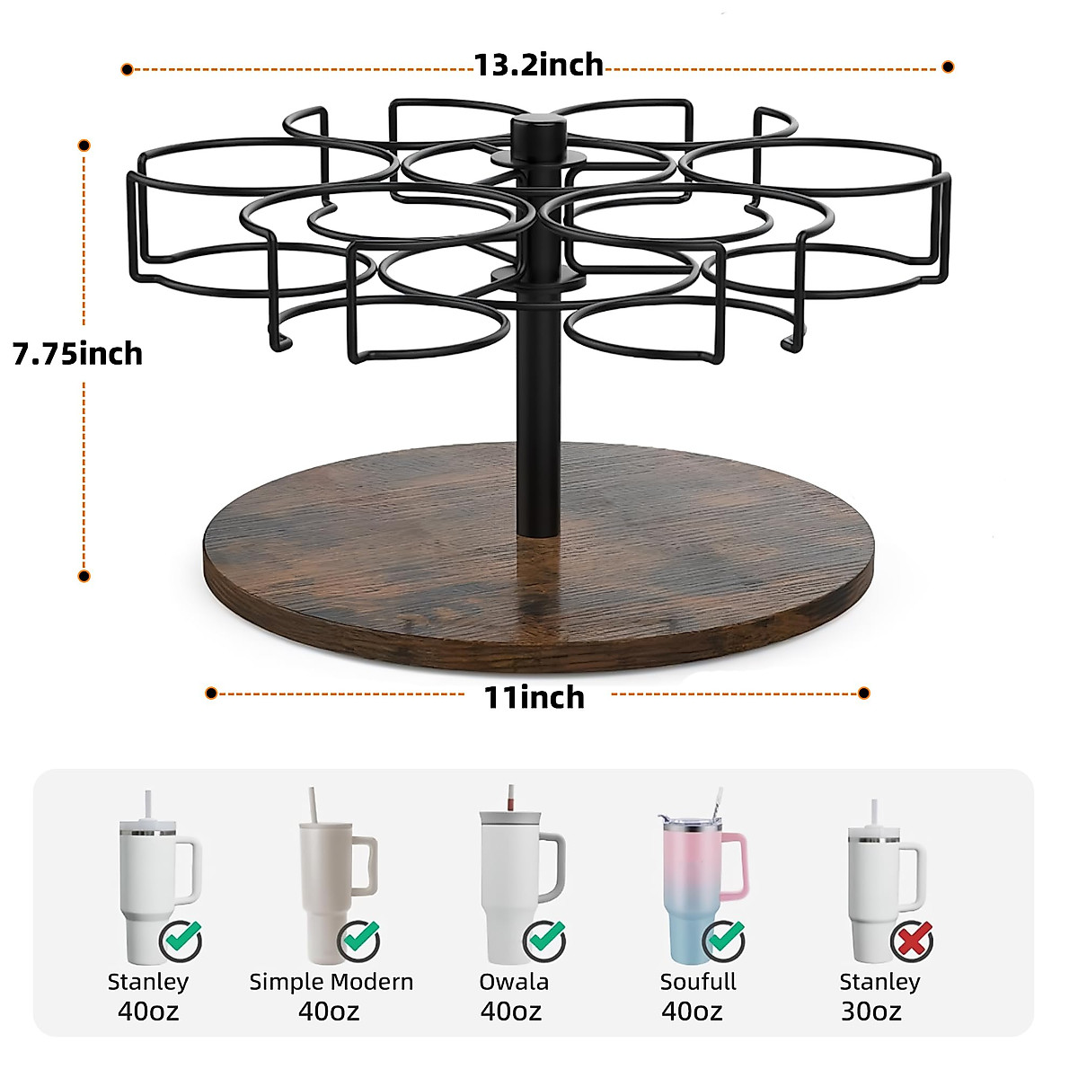 SOOPRNO Water Bottle Organizer for Stanley 40 oz Tumbler with Handle - Rotatable 6-Slot Holder, Ideal Kitchen Storage for Stanley Accessories, Black