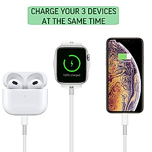 3 in 1 Watch and Phone Charger Cables, 4FT USB Multi Fast Charging Cord Compatible with Apple iPhone 14/13/12/11/Pro/Max/XR/XS/XS Max/X, iWatch Series 8/7/6/SE/5/4/3/2/1, Airpods and iPad Series