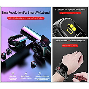 M1 2 in 1 Smart Bracelet Wireless Bluetooth Headset Combo Running Music Wristband Earphone Heart Rate Blood Pressure Fitness Tracker (Black)
