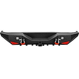 YITAMOTOR Rear Bumper Compatible with 2007-2018 Jeep Wrangler JK & JKU Unlimited, Off Road Back Bumper w/ 2" Hitch Receiver & 2x LED Lights & D-Rings, Upgraded