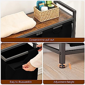 AMHANCIBLE Double Laundry Hamper, 2 Section Laundry Basket, Laundry Room Storage and Organization, Clothes hamper with Table, for Bathroom, Bedroom, Restroom, Rustic Brown HLS02BR