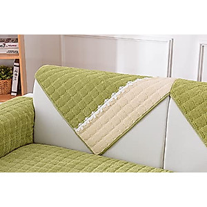 vctops Soft Corduroy Sofa Couch Cover, Plaid Sectional Couch Covers, Non-Slip Sofa Slipcover for Dogs Cats Kids(Grass Green,36"x94")