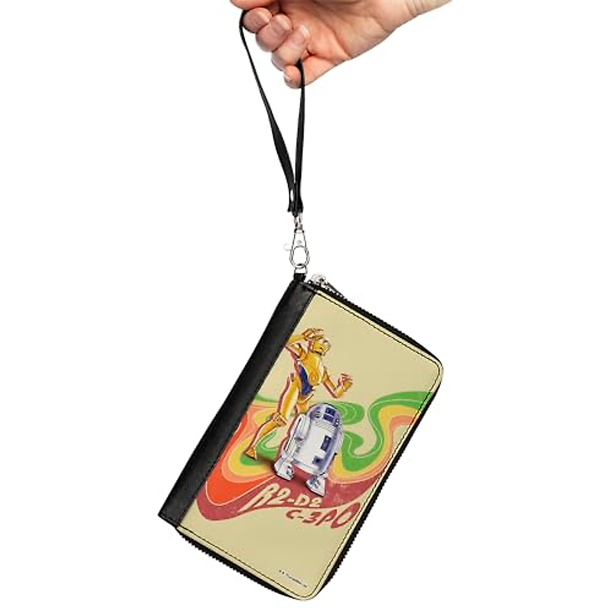 Buckle-Down PU Zip Around Wallet Rectangle Star Wars C3PO and R2D2 Wave Pose Tan Multi Color