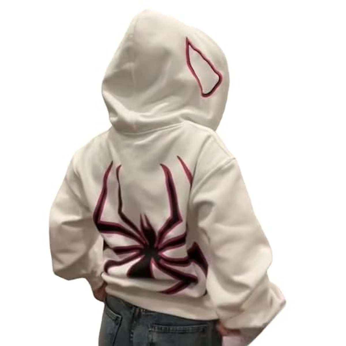 Women Men Oversized Harajuku Y2k Spider Graphic Hoodie Long Sleeve Full Zipper Jacket Coat Casual Hoodie Xx-Large White