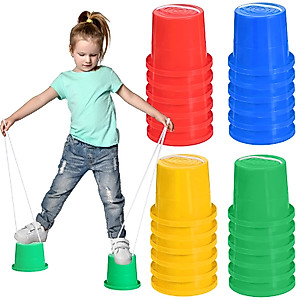 Hungdao 12 Pairs Balancing Stilts for Kids Walking Bucket Stilts Plastic Walking Stilts Toy with Adjustable Rope for Preschool Playground Indoor Outdoor Obstacle Course Games, 4 Colors