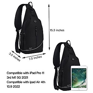 MOSISO Sling Backpack, Crossbody Shoulder Chest Bag Travel Hiking Daypack with Vertical Zipper Pocket&Reflective Strip, Black