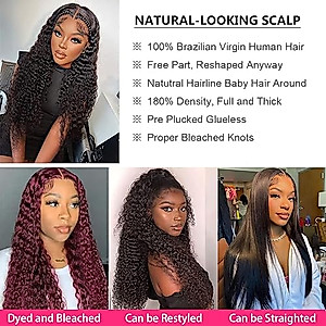 Ijowa 13x4 Deep Wave Lace Front Wigs Human Hair 180% Density HD Wet and Wavy Human Hair Lace Front Wigs Pre Plucked with Baby hair Lace Front Wig Human Hair for Women Natural Color 24inch