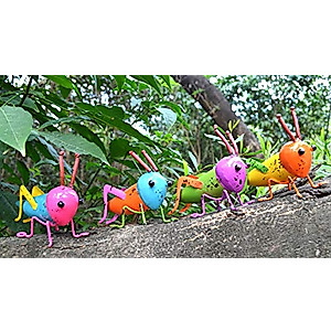 GIFTME 5 Metal Garden Grasshopper Wall Art Decorative Set of 4 Colorful Cute Locust Outdoor Wall Sculptures