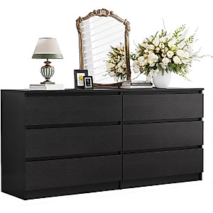 Angel Sar 59'' Dresser for Bedroom, Modern Black 6 Drawer Dresser, Long Dresser with Spacious Tabletop, Smooth Slides, Handlefree Design & Sturdy Base, Double Drawer Dresser for Closet