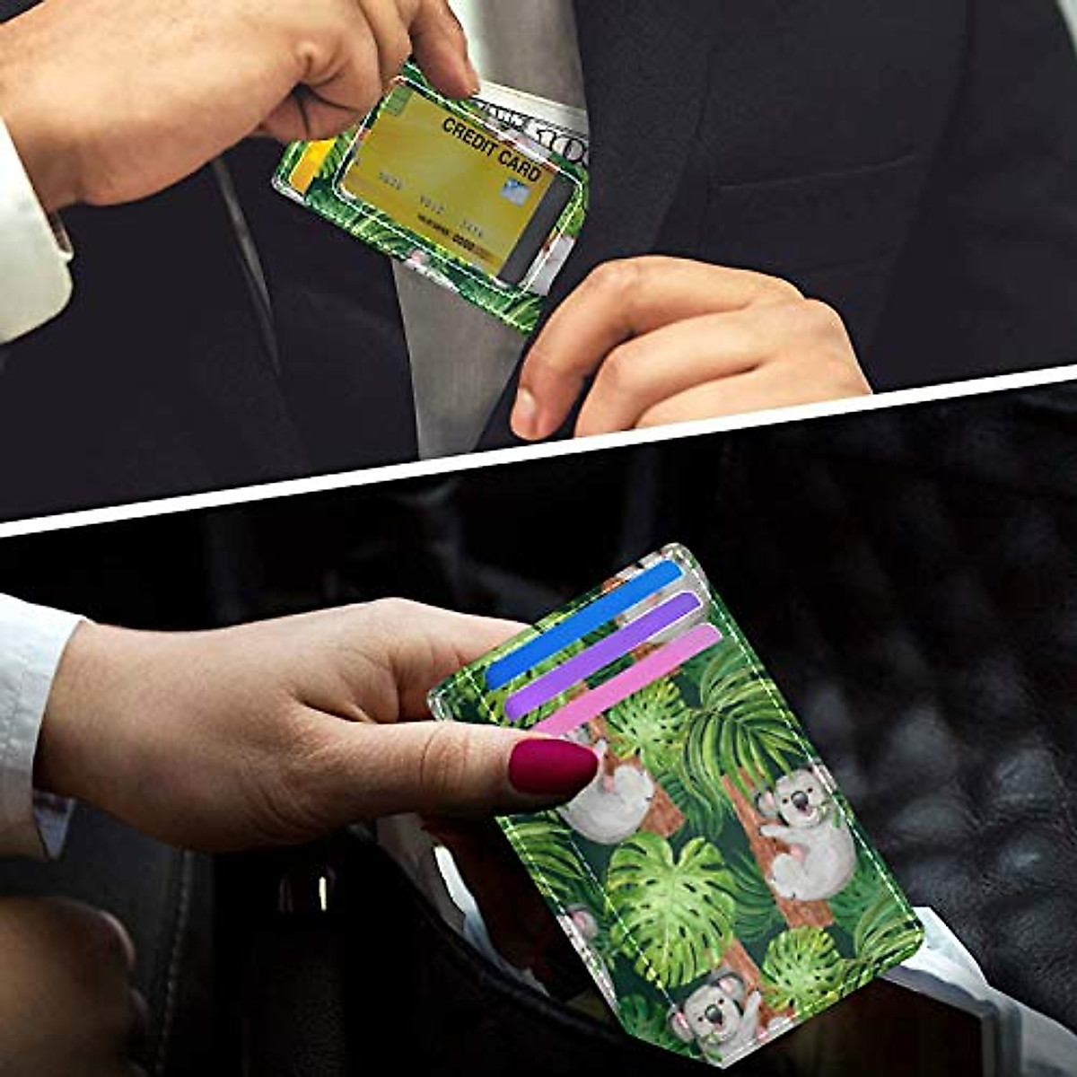 Linomo Thin leather Card Holder and Money Clip Tropical Palm Leaves Koala Wallet RFID Blocking for Men & Women