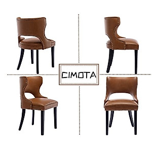 CIMOTA Mid Century Modern Dining Chairs Set of 2, Faux Leather Dining Room Chairs Upholstered Armless Side Chairs with Open Back/Nailhead Trim for Kitchen/Dining Room/Living Room, PU Brown/2PCS