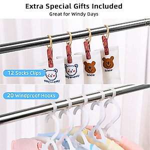 funest Clothes Drying Rack, 79 Inches Adjustable & Foldable Laundry Drying Rack, Heavy Duty Stainless Steel Drying Rack Clothing with 20 Hooks, 12 Clips, Suitable for Indoor, Outdoor and Balcony