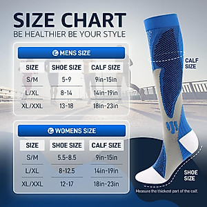 Kickticks Compression Socks 4 Paris for Women & Men 20-30mmhg Knee High Circulation Support for Running Nurse Sport Kinesio Function(Black/Blue/White/Green, L/XL)