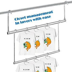 HDbonemu Closet Hanging Rod, Adjustable Width and Height Space-Saving Clothes Hanging Bar, 1 Pack Chrome