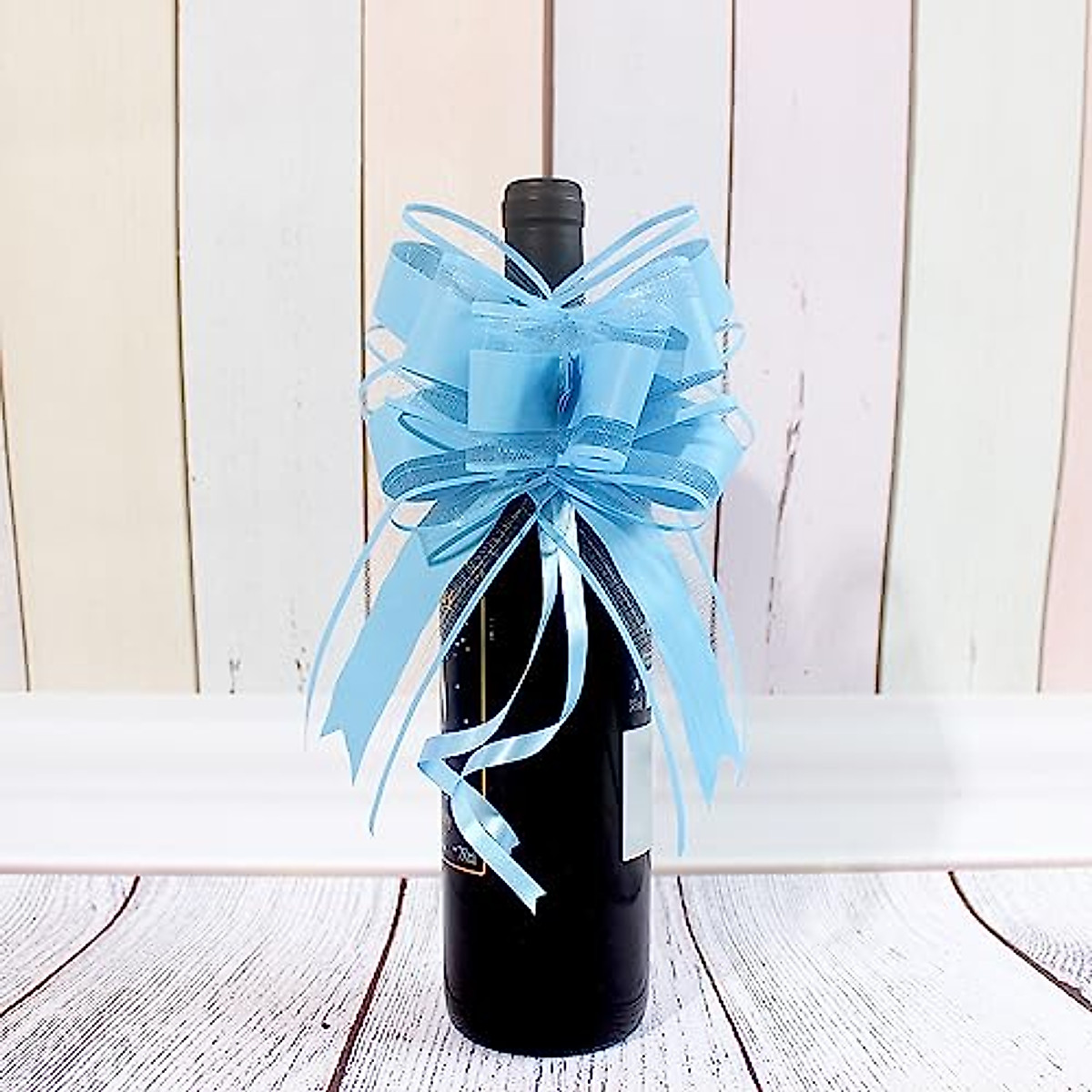WEWILUCK Gift Wrap Bows Big, Blue Bow for Gift Baskets, Flower Bouquet, Paper, Pull Bows for Gift Wrapping, Gift Bag, Box, Baby Showers, Hanukkah(6 inches, 15PCS)