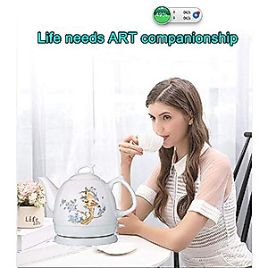 FairUo Kettles, Ceramic Electric Kettle Cordless Water Teapot Teapot-Retro 1L Jug 1000W Water Fast for Tea, Coffee, Soup, Oatmeal-Removable Base Automatic Power off Boil Dry Protection