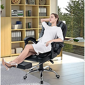 AMERROBIL Reclining Massage Office Chair with Footrest, Executive Office Chair with Lumbar Support, Computer Chair Home Office Desk Chair with Armrests, Adjustable Height/Tilt, 280lb Capacity, Black