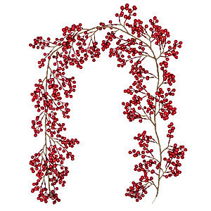 Artiflr Red Berry Garland, 6FT Flexible Artificial Red and Burgundy Berry Christmas Garland for Indoor Outdoor Home Fireplace Decoration for Winter Holiday New Year Decor