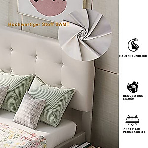 Virgorack Upholstered Bed 90 x 200 cm with Slatted Bed Frame and Two Drawers in Skin-Friendly Velvet Fabric Flat Single Bed Beige (Without Mattress) (Beige)