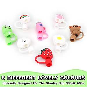 8PCS Straw Cover Resuable Silicone Straw Tip Covers 10mm Straw Covers Cap Cute Straw Toppers Fit for Stanley 30 40 oz Tumbler with Handle Tumbler Cups Straw Protector Tips Lids Accessories