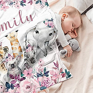 Personalized Baby Blanket for Girls with Name Custom Baby Blanket Throw Customized Name Receiving Swaddle Blanket for Infant Newborn Toddler Kid Name Blanket Soft Fleece Blanket(Woodland Animal)