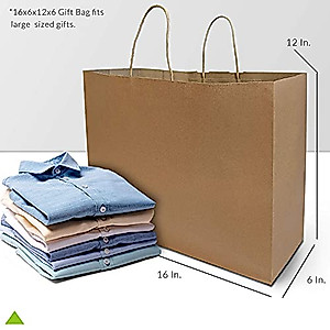 Prime Line Packaging - 16x6x12 Inch 50 Pack Brown Paper Bags with Handles, Large Gift Bags, Kraft Shopping Bags in Bulk for Boutiques, Small Business, Retail Stores, Gifts & Merchandise