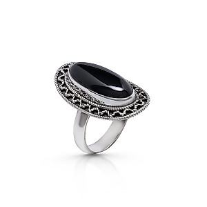 Black Onyx Vintage Gipsy Ring 925 Sterling Silver Boho Chic US Size 7 8 9 (7)