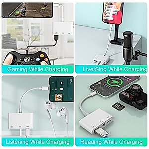 【Apple MFi Certified】 3-in-1 Lightning to 3.5mm Jack Headphone+Charge+Camera Adapter,USB to iPhone OTG Audio Aux Adapter Connect Flash Drive/Card Reader/Mouse/Keyboard/Earphone for iPhone 14 13 12 11