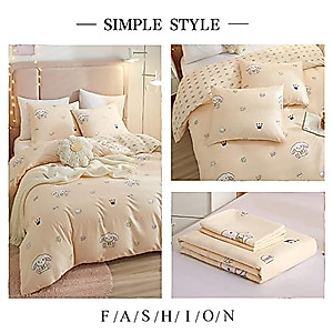 Cute Puppy Printed Bedding Duvet Cover Set Queen Soft Cotton Aesthetic Bedding Duvet Cover with 2 Pillow Shams Pink Reversible Bunny Bedding Sets Full/Queen Size