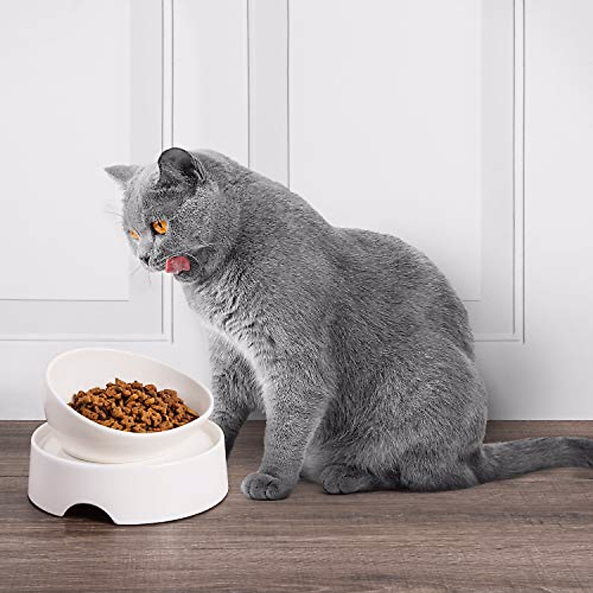 CatGuru Food Table for Cat Bowl, Non Slip Pet Feeding Station for Cat Food Bowls, Raised Stand for Food and Water Cat Bowls, Elevated Cat Feeder, Stress Free Pet Dish Stand (Marshnallow)