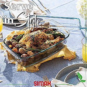 Simax Large Glass Casserole Dish, Oven Safe Cookware With Lid, Oblong Covered Glass Dish For Baking, Serving, Cooking, Microwave and Dishwasher Safe Bakeware, 3 Quart Capacity