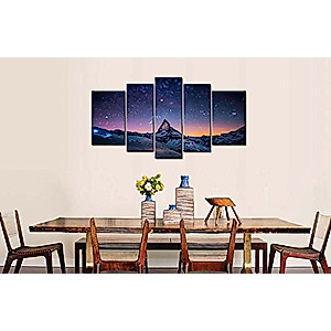5 Piece Starry Night Sky Wall Art Purple Star Skyline Over The Mountain Painting Prints On Canvas The Picture Landscape Artwork for Home Modern Decoration Print Decor for Living Room