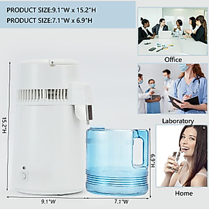 Water Distiller w/ Plastic Container;750W,1.1Gal/4L Capacity;Distill Water up to 0.26Gal/1L per Hour and About 6Gal/23L per Day;Countertop Style is Perfect for Home Use
