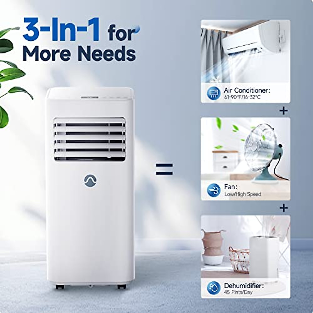 Portable Air Conditioners, 10000 BTU Portable AC for Room up to 450 Sq. Ft., 3-in-1 AC Unit, Dehumidifier & Fan with Digital Display, Remote Control, Window Installation Kit, 24H Timer, Sleep Mode