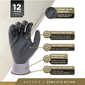 ATERET Palmer Safety 12 Pairs Large Safety Work Gloves I Microfoam Nitrile Coated Gloves I Working Gloves for Construction Warehouse Home Improvement