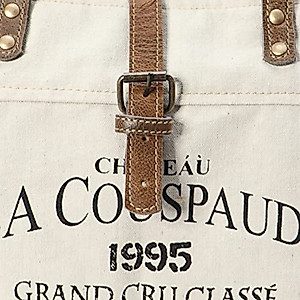 NATURALS EXPORT La Couspaude Upcycled Canvas Bag White Tote Bag Leather Tote Canvas Bag