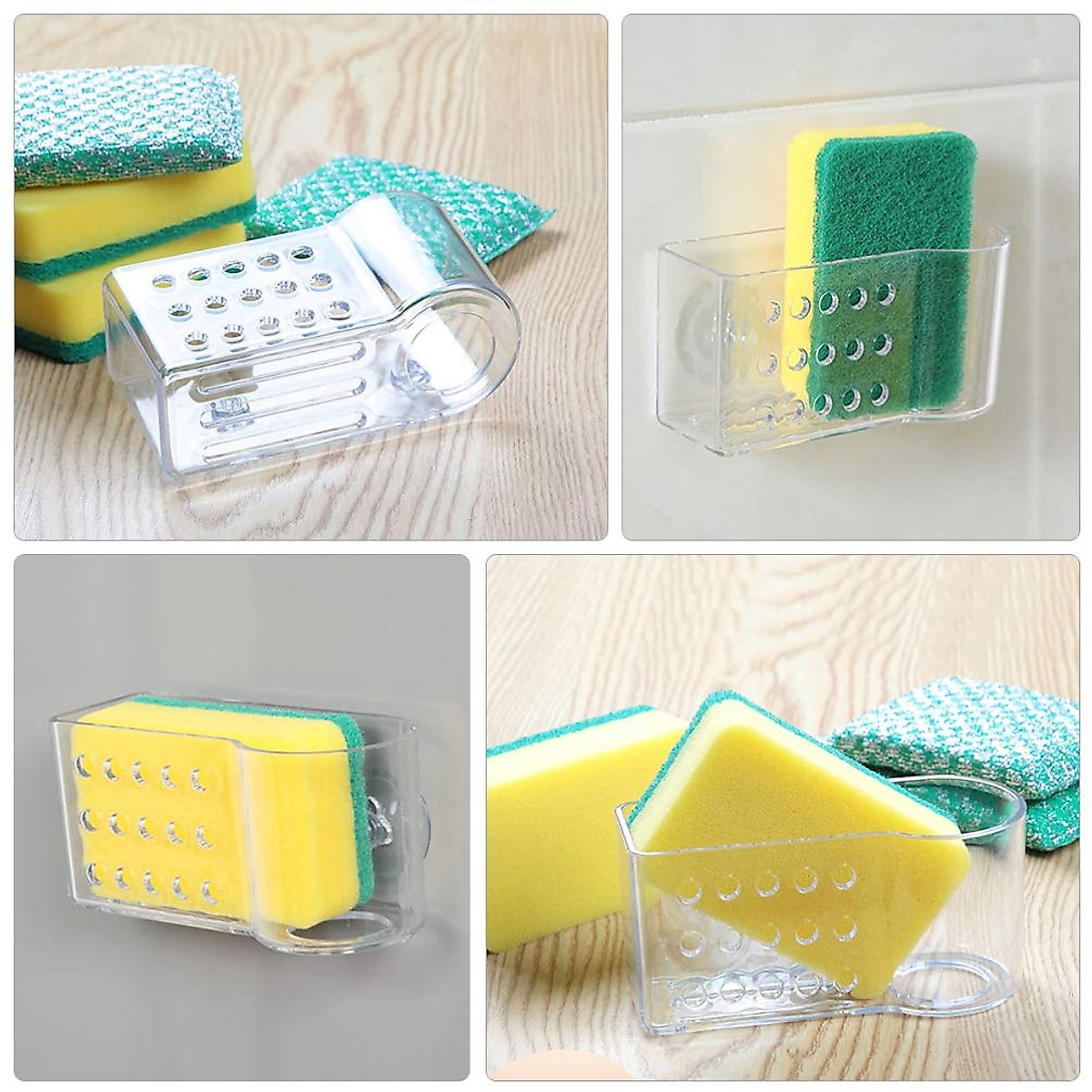 DOITOOL 2pcs Kitchen Sink Caddy Suction Cup Sponge Holder Plastic Sink Tray Soap Scrubber Brush Drying Rack Kitchen Draining Basket