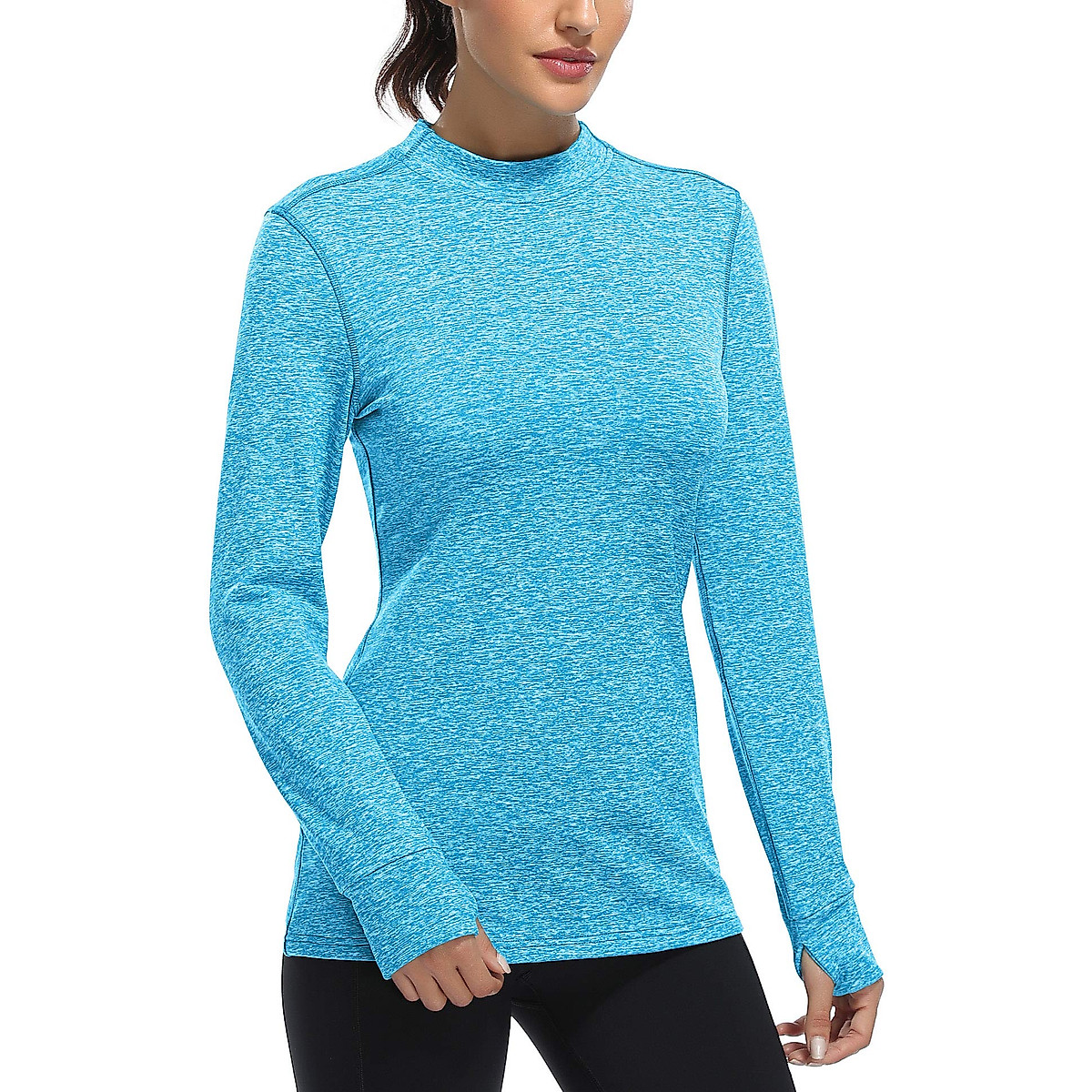 Fulbelle Womens Thermal Fleece Outdoor Cold Weather Gear, Thumb Holes Workout Running Shirts, Long Sleeve Yoga Athletic Gym Tops Loungewear Activewear Sports Apparel Winter Clothes Blue XX-Large