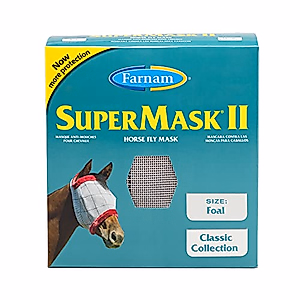 SuperMask II Fly Mask Without Ears for Foals, Full Face Coverage and Eye Protection from Insect Pests, Structured Classic Styling Mesh with Plush Trim, Foal Size