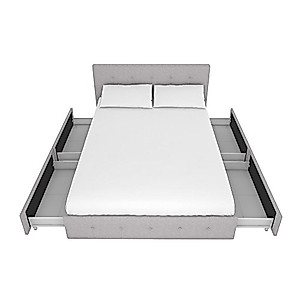 DHP Rose Upholstered Platform Bed with Underbed Storage Drawers and Button Tufted Headboard and Footboard, No Box Spring Needed, Queen, Gray Linen