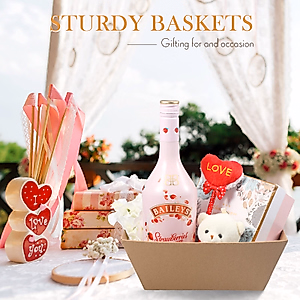 24 Pcs Basket for Gifts 9.8 x 6.5 Inch Christmas Treat Boxes Empty Sturdy Cardboard Trays with Handles Bulk Gift Basket Market Tray Favor for Gift Giving Christmas Decorations(Tan)