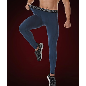 SILKWORLD Men's Thermal Underwear Compression Pants Fleece Lined Workout Leggings with Poackets Sports Yoga Baselayer,C3_Fleece Lined_3pack_Black,White,Navy Blue,Large