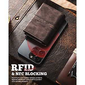 DUGRAFT Card Holder Wallet with ID Window, Leather Mens RFID Blocking Minimalist Pop-Up Wallet Aluminum Metal Credit Card Case with Banknote Compartment